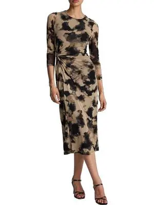 KENNETH COLE Abstract Print Mesh Midi Dress - Black Multi