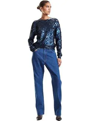 Cynthia Rowley Sequin Embellished Crewneck Pullover - Navy