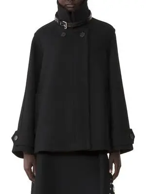 LANVIN Short Wool Coat With Stand Collar - Black