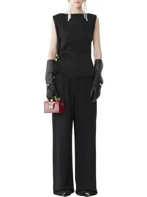 LANVIN Sleeveless Boatneck Satin Top - Black