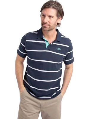 WEIRD FISH Fabian Striped Pique Polo Shirt - Navy