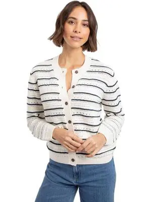 WEIRD FISH Pointelle Striped Cardigan - Light Cream