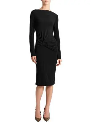 Santorelli Keegan Draped Knot Long Sleeve Jersey Dress - Onyx