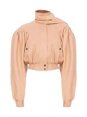 Chloé Cropped Leather Jacket With Detachable Scarf - Multicolor