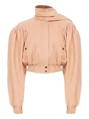 Chloé Cropped Leather Jacket With Detachable Scarf - Multicolor