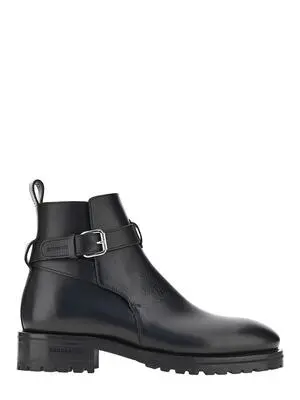 Dsquared2 Leather Ankle Boots With Silver Buckle And Embossed Logo - Black