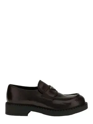 Prada Prada Calf Leather Loafers With Taurus Detail Brown