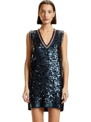 Cynthia Rowley Sequin V-neck Mini Knit Dress - Navy
