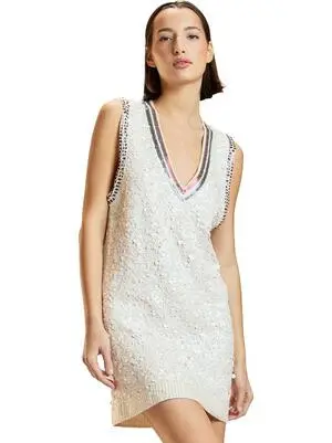 Cynthia Rowley Sequin V-neck Mini Knit Dress - White