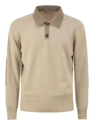 Brunello Cucinelli Pure Cashmere Polo Jumper With Leather Details - Cream