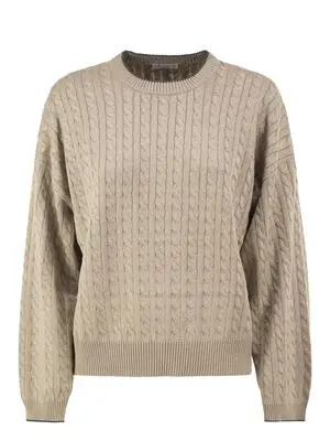 Brunello Cucinelli Cable-knit Crew Neck Jumper With Shimmering Yarn - Cream