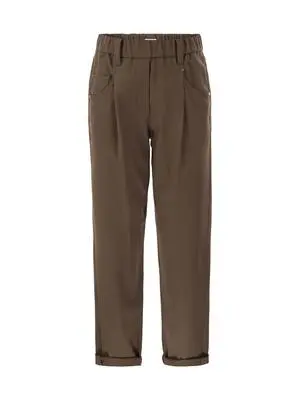 Brunello Cucinelli Stretch Cotton Baggy Trousers - Brown