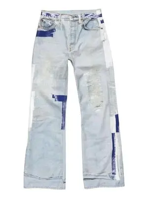 Acne Studios Light Blue Distressed Tape Detail Denim Trousers - Multicolor
