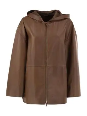 Max Mara Lambskin Leather Hooded Jacket - Brown