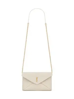 Saint Laurent Cassandre Small Chain Clutch In Lambskin - White