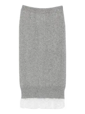 ERMANO SCERVINO Cashmere Midi Skirt With Lace Trim - Multicolor