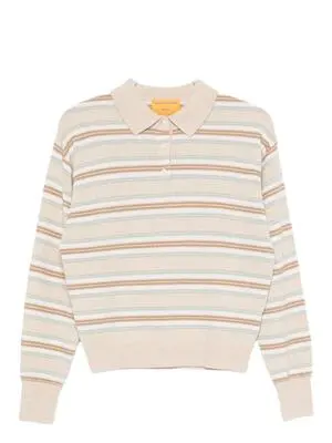 Guest In Residence Beige Horizontal Stripe Polo Collar Long Sleeve Knit - Multicolor