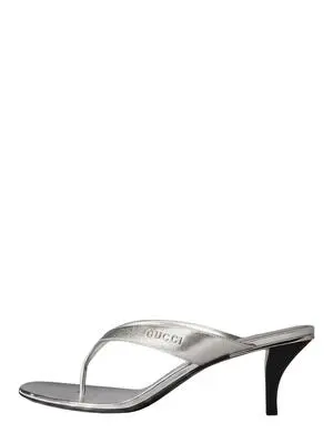 Gucci Thong Heeled Sandals - Metallic Silver