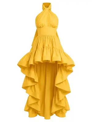OFUURE Ima Hi-low Ruffled Dress With Tie Neck - Yellow