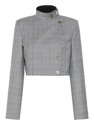 Sportmax Cropped Check Jacket With Stand-up Collar - White/black