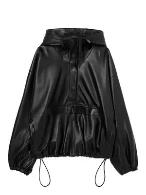 RÓHE Leather Oversized Anorak Jacket - Black