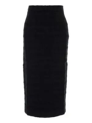 Alessandra Rich Checked Tweed Midi Skirt - Black