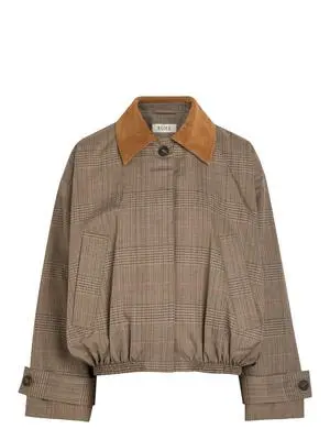 RÓHE Rohé Houndstooth Wool Jacket With Suede Collar - Dark Green