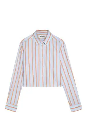 JW Anderson Striped Cropped Cotton-poplin Shirt - Blue
