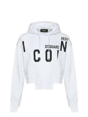 Dsquared2 Cotton French Terry Asymmetrical Graphic Print Hoodie - White