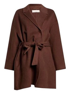 Officine Générale Chocolate Wool Belted Double Breasted Coat - Brown