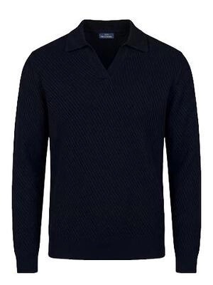 Paul & Shark Virgin Wool Ribbed Knit Polo Sweater - Blue
