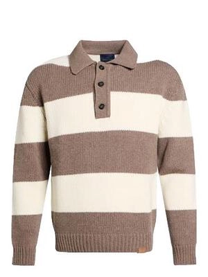 Paul & Shark Taupe Wool Nylon Striped Sweater - Grey