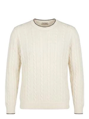Paul & Shark Virgin Wool And Cashmere Cable-knit Crewneck Sweater - White