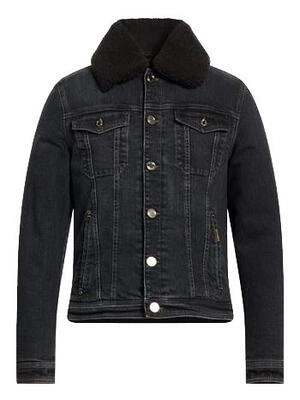 MOORER Denim Trucker Jacket With Shearling Trim - Black