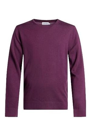 Calvin Klein Garnet Wool Crewneck Sweater With Embroidered Logo - Red