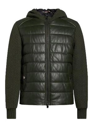 JACOB COHЁN Dark Leather Quilted Hooded Jacket - Green