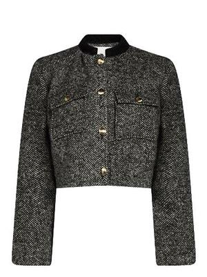 Ba&sh Tweed Herringbone Cropped Jacket - Grey