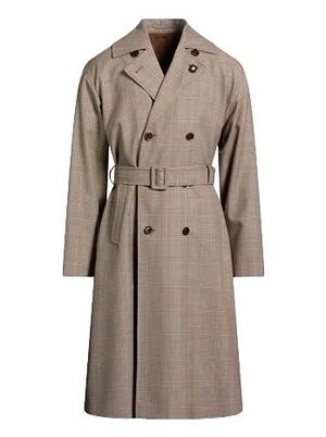 LARDINI Belted Glen Plaid Wool Coat - Beige