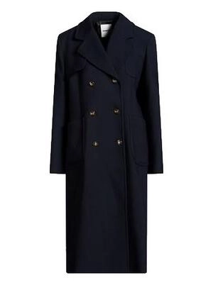 Sandro Double-breasted Chocolate Polyester And Virgin Wool Coat - Blue