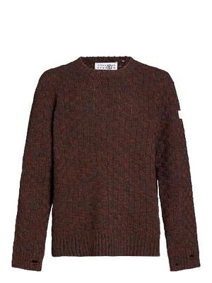 MAISON MARGIELA Virgin Wool & Acrylic Distressed Intarsia Knit Sweater - Brown