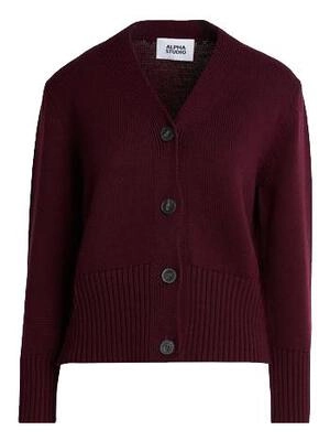 Alpha Studio Burgundy Merino Wool Cardigan - Red