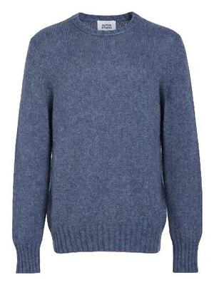 Alpha Studio Mélange Wool And Alpaca Wool Crewneck Sweater - Blue