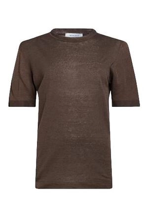 WOOL & CO Taupe Linen Cotton Short Sleeve Sweater - Grey
