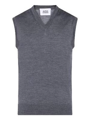 Alpha Studio Sleeveless V-neck Sweater Vest In Wool - Grey