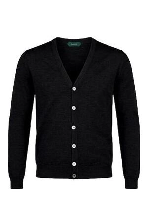 Incotex Charcoal Virgin Wool And Polyamide Cardigan - Grey