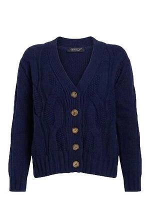 ARAGONA Cashmere Cable-knit Cardigan - Navy