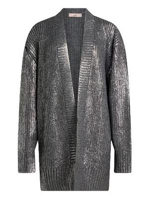 CARLA G. Metallic Ribbed Knit Cardigan - Silver