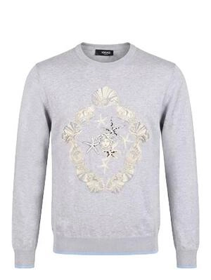 Versace Crewneck Embellished Sweater - Grey