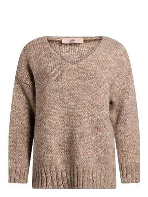 CARLA G. CARLA G. Wool Blend V-Neck Sweater Light Brown