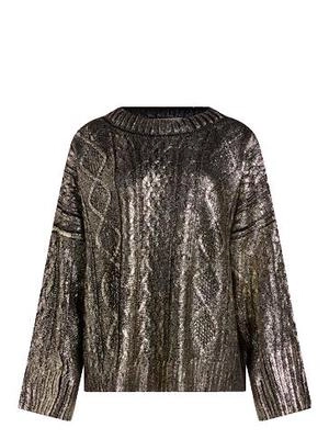 CARLA G. Cable-knit Metallic Crewneck Sweater - Yellow
